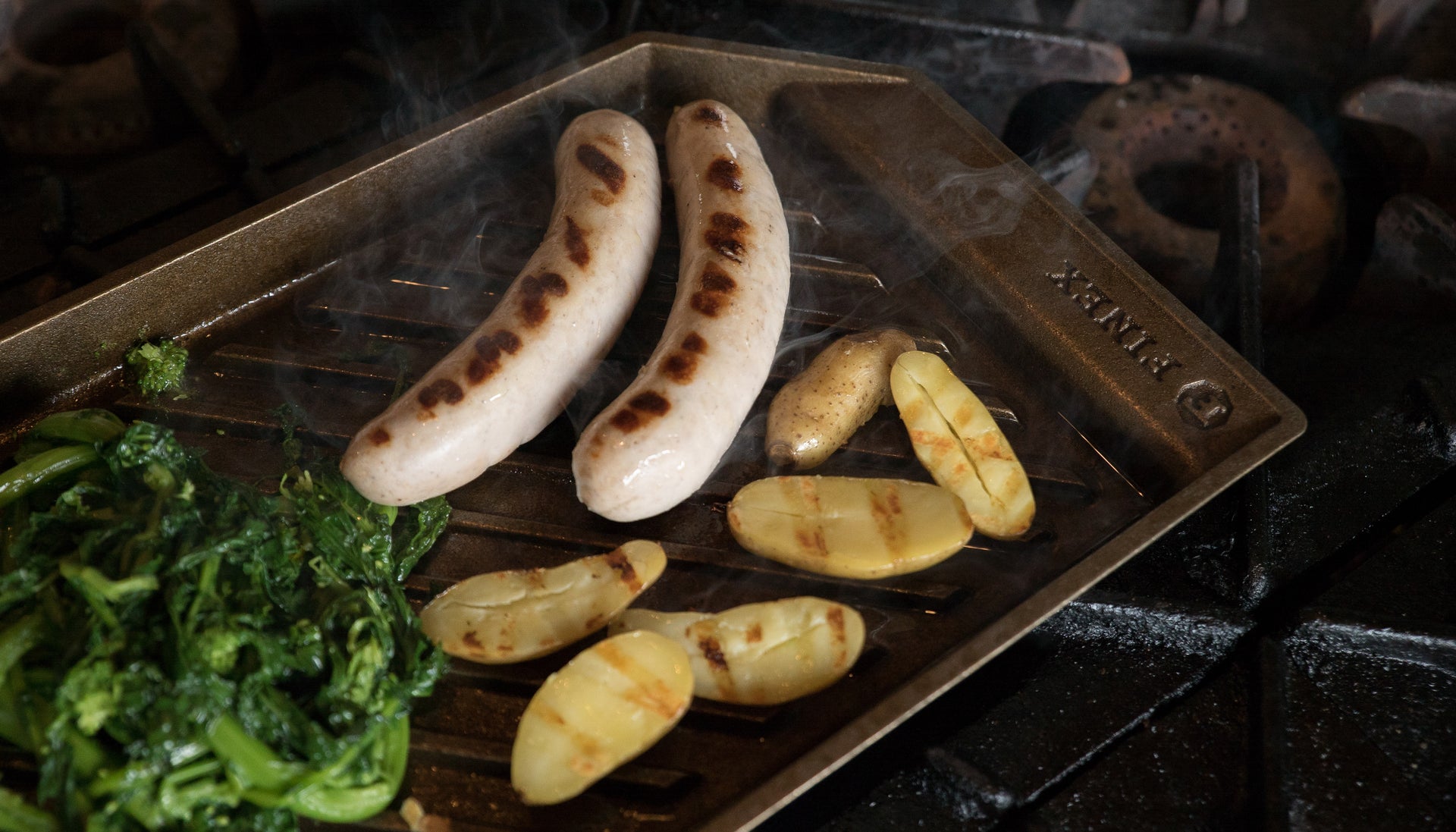 Recipe | Grilled Bratwurst with Rapini and Fingerling Potatoes ...